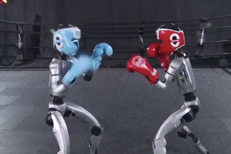 Des robots humanoïdes s'affrontent sur un ring de boxe en Chine ...